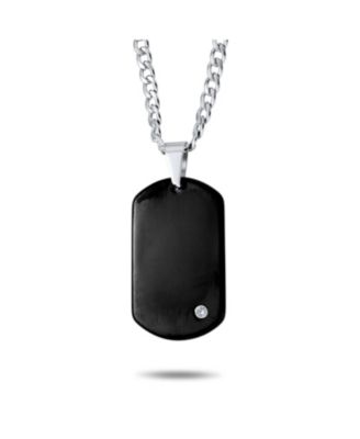Bling Jewelry Simple Basic Black Dog Tag Pendant Necklace CZ Accent ...