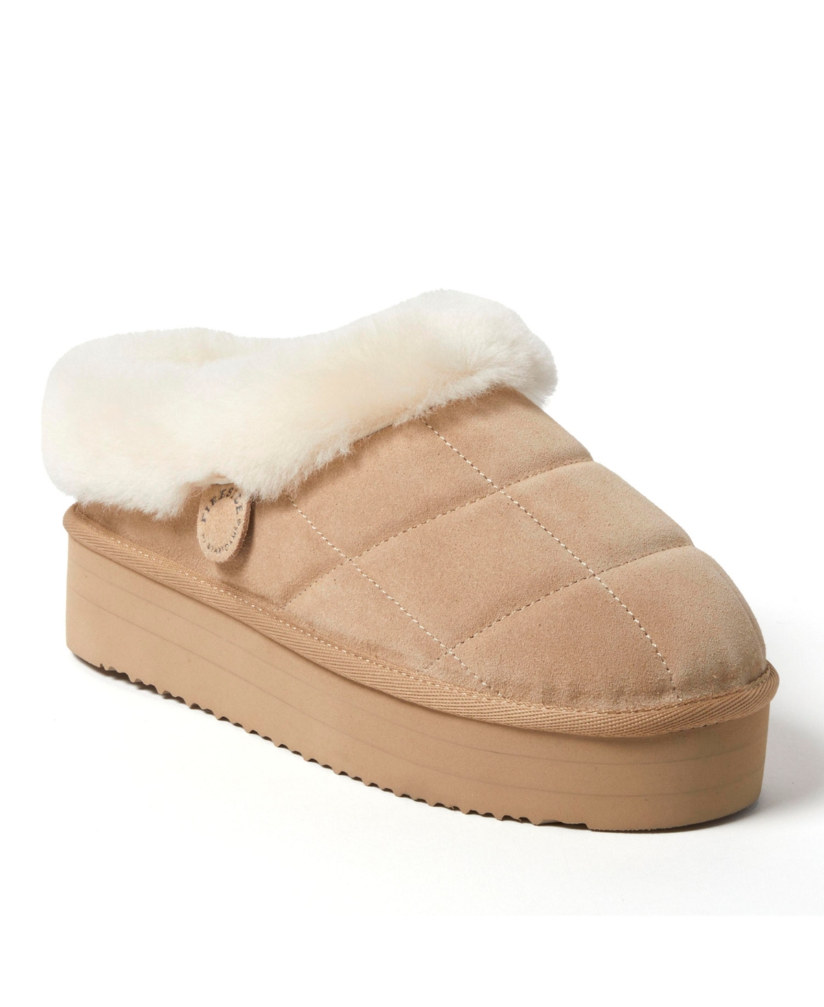 Fireside by Dearfoams Womens Bendigo Genuine Shearling Quilted Platform Clog Slipper - Sand
