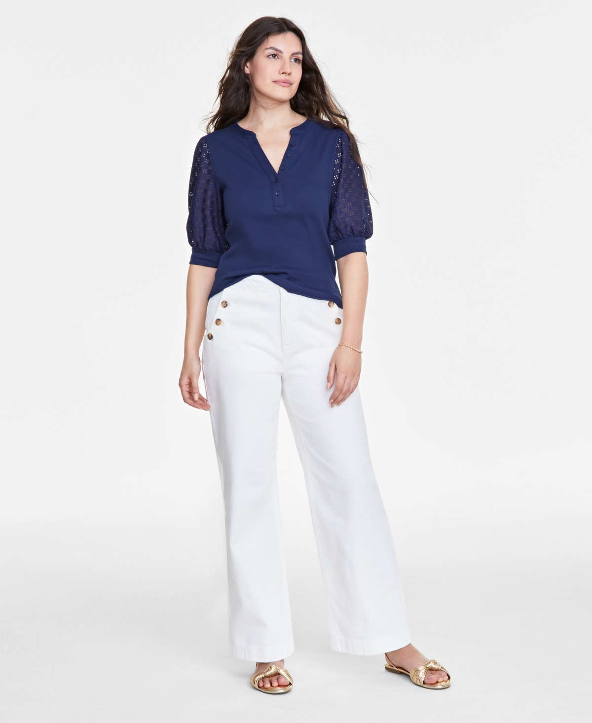 Click here for On 34th Womens White High Rise Sailor Wide-Leg Jea... prices