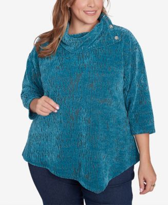Ruby Rd. Plus Size Split Cowl Neck Chenille Jacquard Knit Top - Macy's