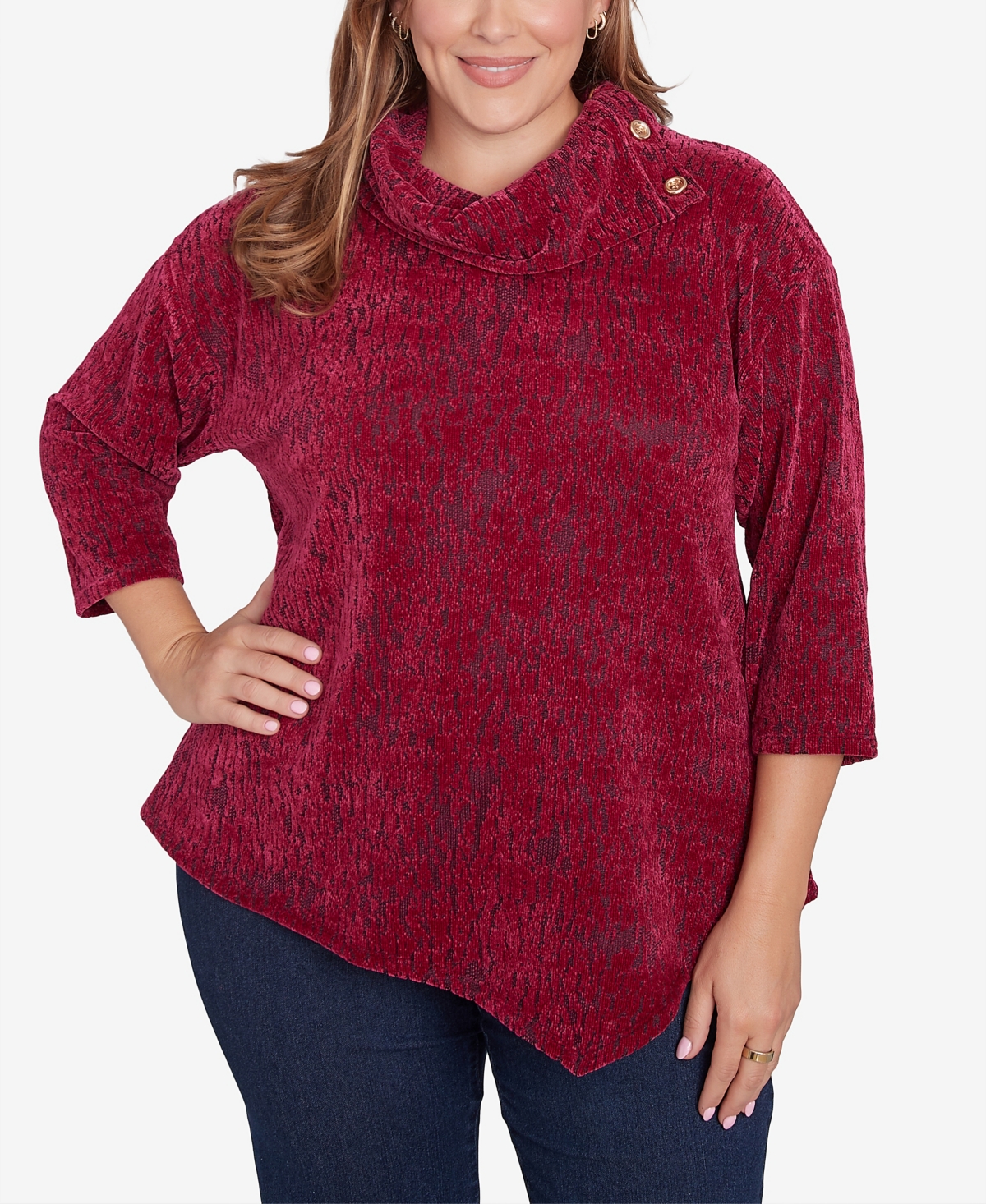 Click here for Ruby Rd. Plus Size Split Cowl Neck Chenille Jacqua... prices