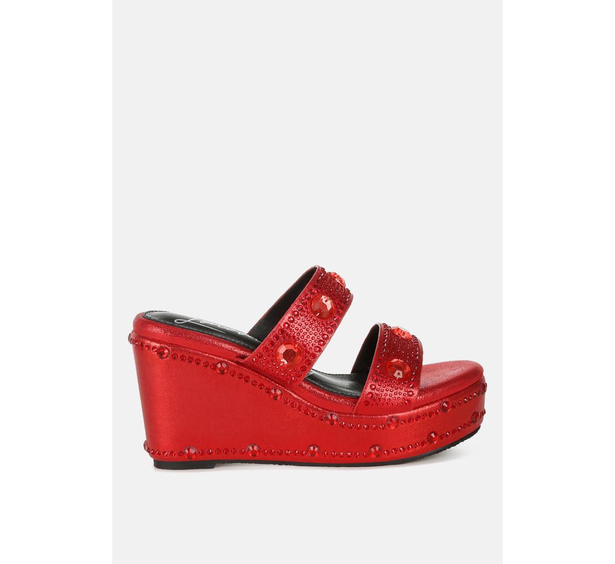Click here for Iki Diki Rhinestone & Diamante Wedge Sandals - Red prices