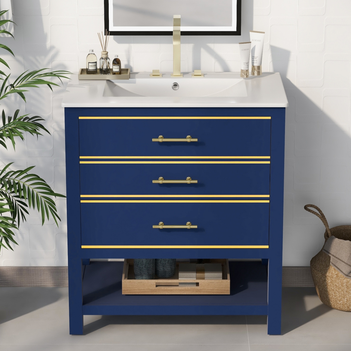 Click here for Modern 30inch Navy Blue/White Bathroom Vanity Cabi... prices