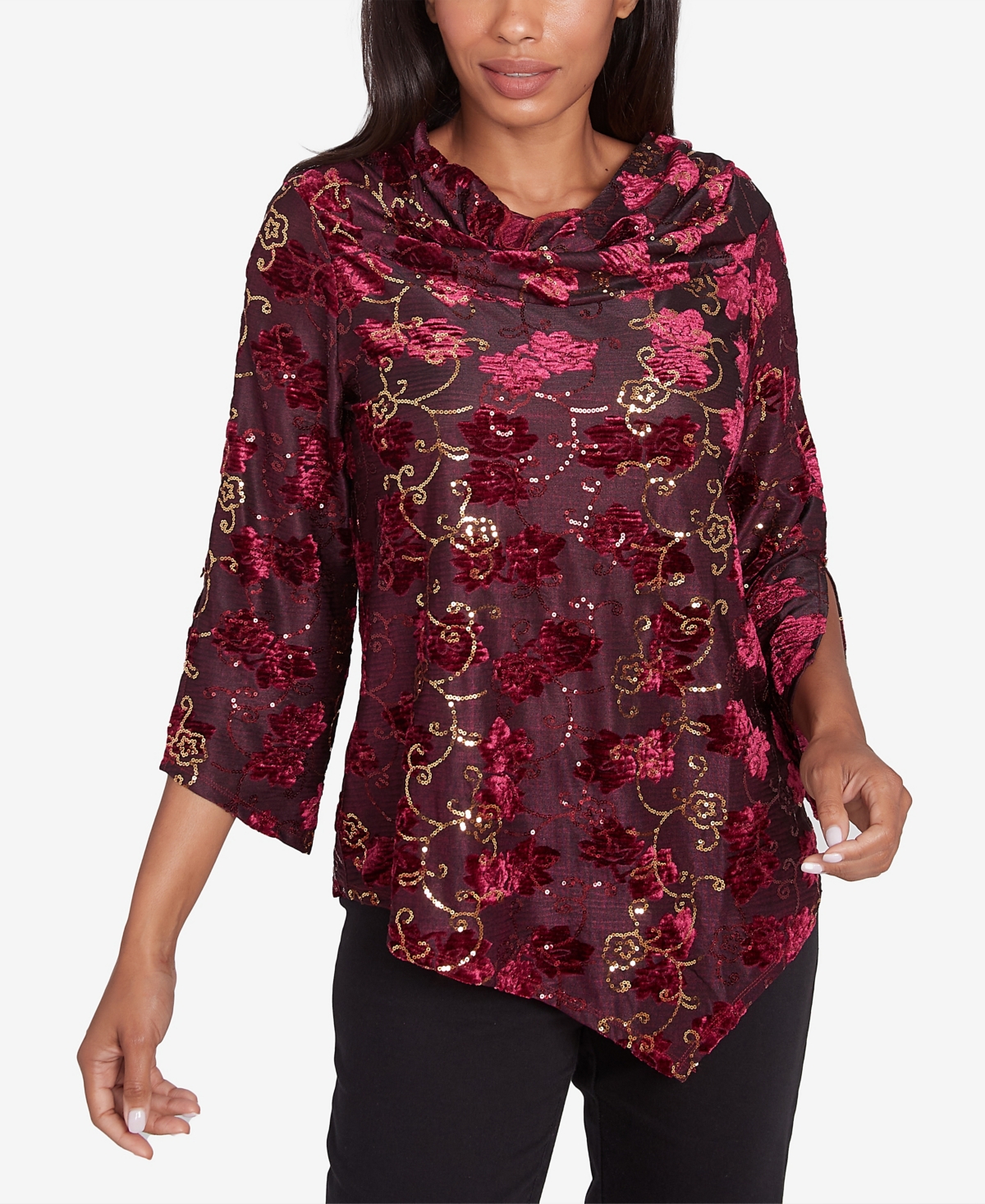 Click here for Ruby Rd. Petite Iridescent Sequin Velvet Floral Co... prices
