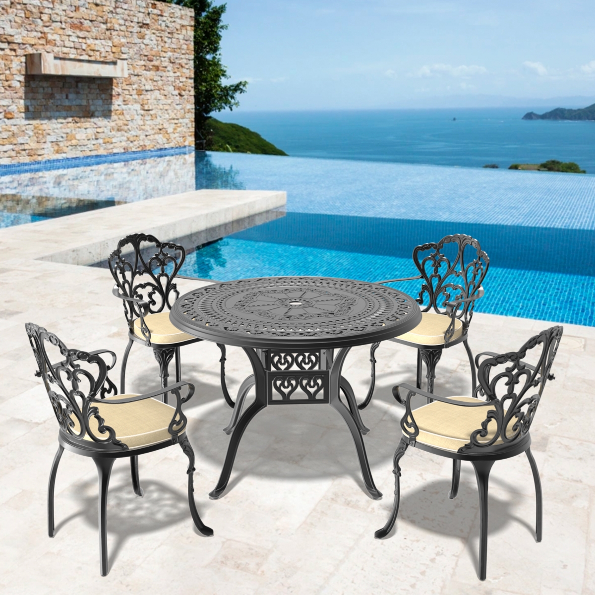 Click here for Streamdale 5-Piece Cast Aluminum Patio Set with Cu... prices