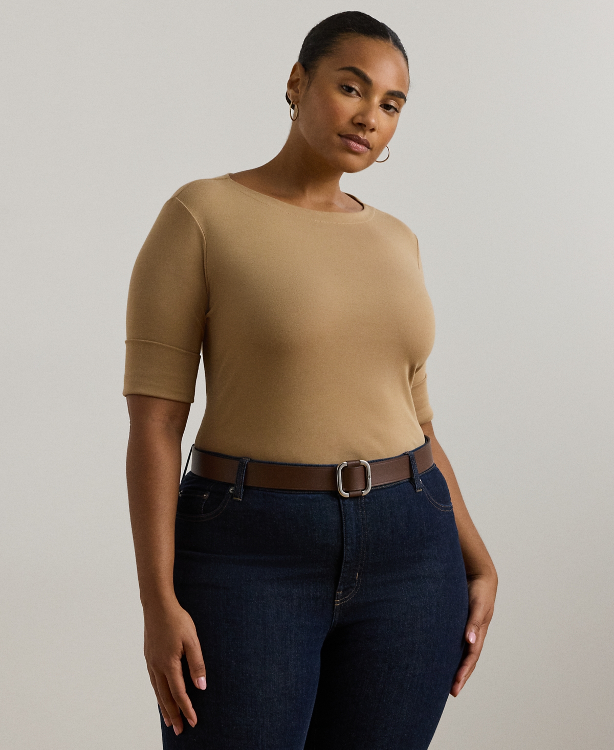 Click here for Lauren Ralph Lauren Plus Size Cotton-Blend Boatnec... prices