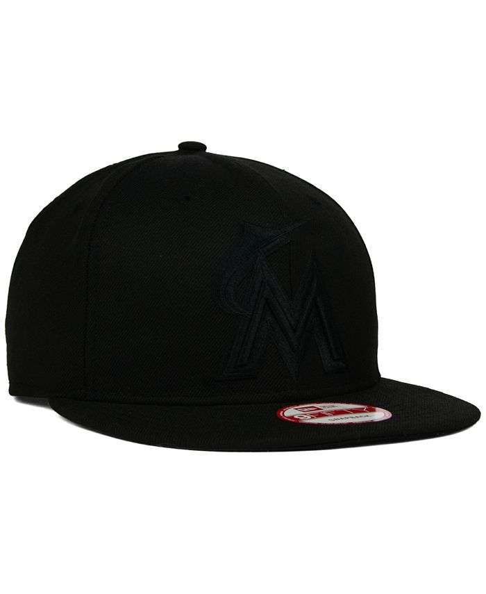 New Era Miami Marlins Black on Black 9FIFTY Snapback Cap - Macy's