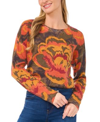CeCe Women's Bold Rose Crewneck Drop-Shoulder Sweater - Macy's
