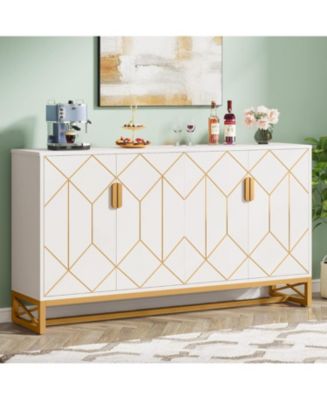 Tribesigns 59" White Gold Buffet Cabinet with Storage Kitchen Sideboard ...