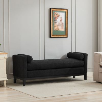 Simplie Fun Streamdale Furniture 66.34 W Elegant Upholstered Bench Daybed Ottoman with Wood Legs 2 Bolster Pillows for End of Bed Bedroom Living Room Entryway Black Boucle Macy s