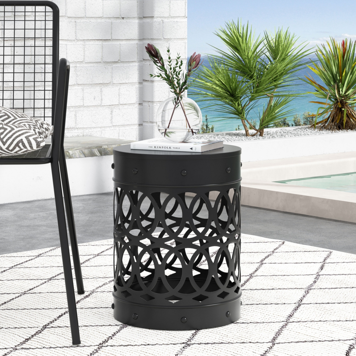 Click here for Modern Cylindrical Metal End Table With Iron-Cut D... prices