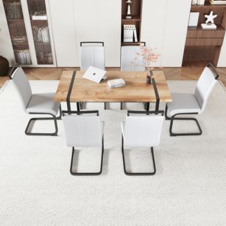 Simplie Fun 59" Rural Industrial Rectangular MDF Wood Color Dining ...