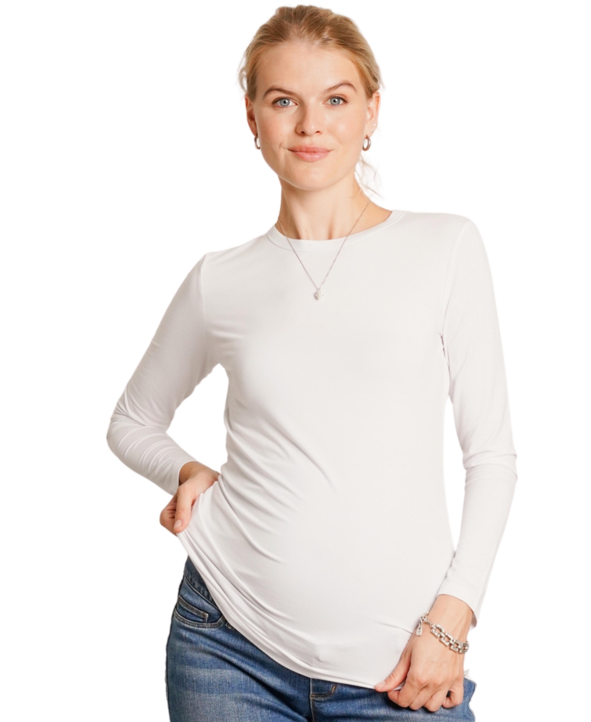 Click here for Nom Maternity Maternity Liv Long Sleeve Tee - Whit... prices