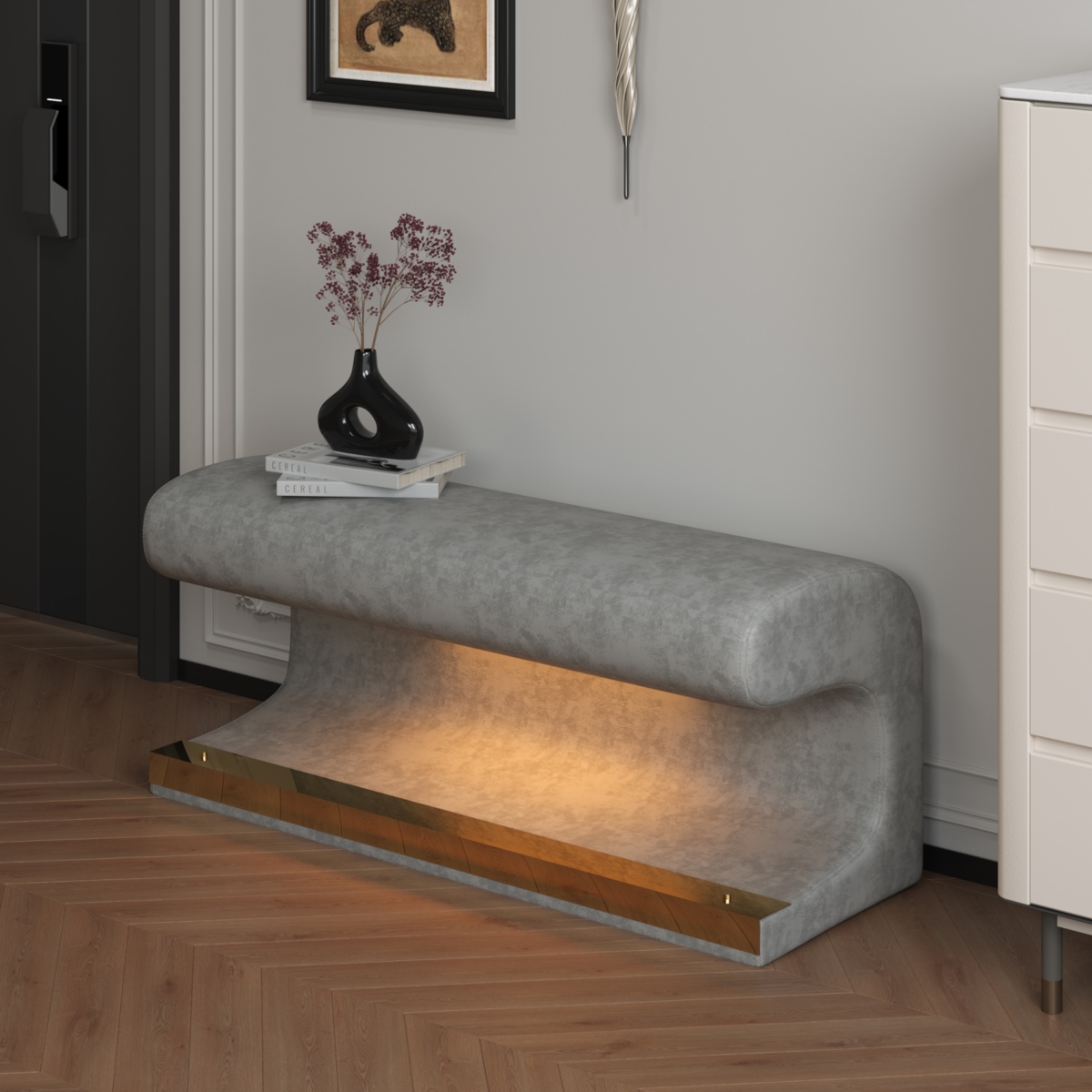 Click here for Streamdale Leather Bench Ottoman with Led Light -... prices