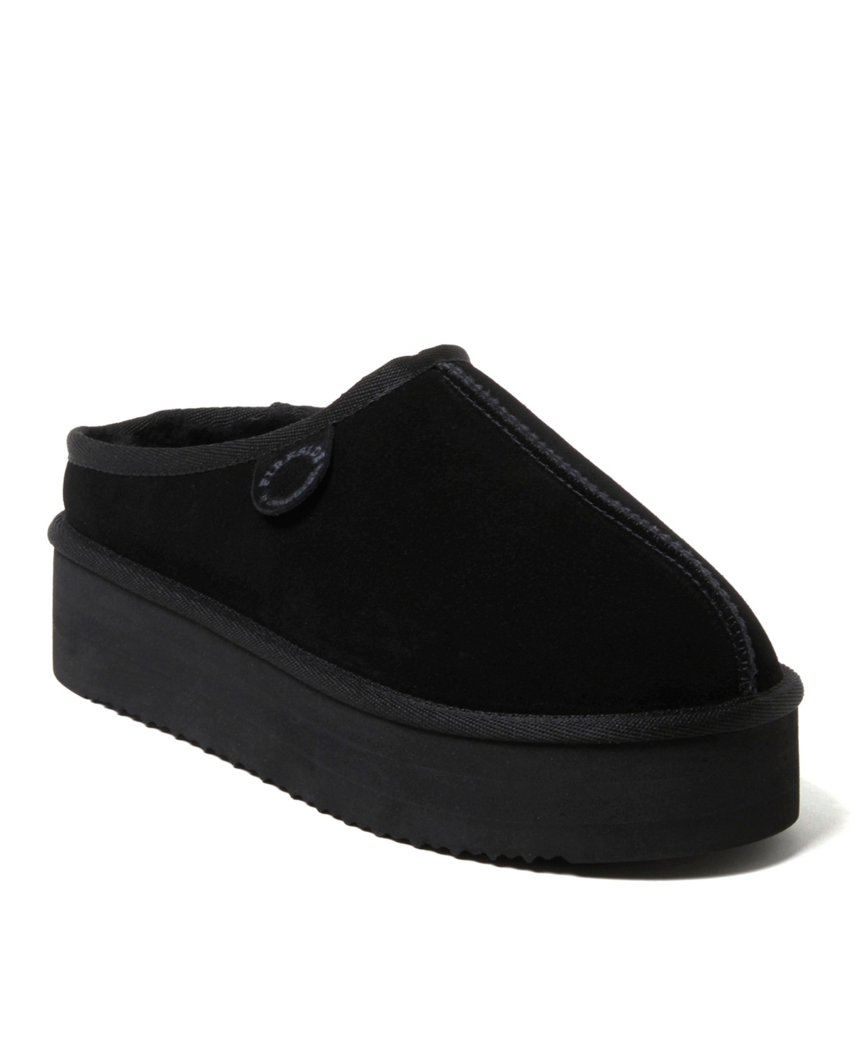 Fireside by Dearfoams Womens Queenstown Genuine Shearling Platform Clog Slipper - Black