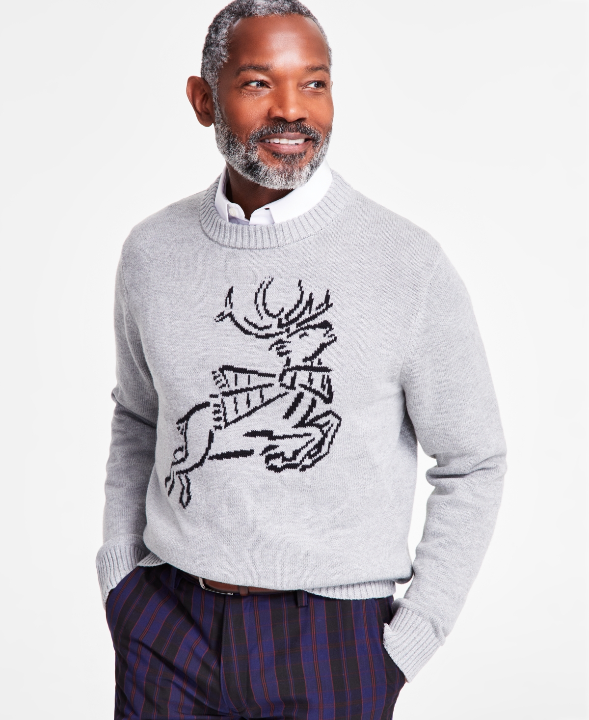 Click here for Club Room Mens Jacquard Crewneck Reindeer Graphic... prices