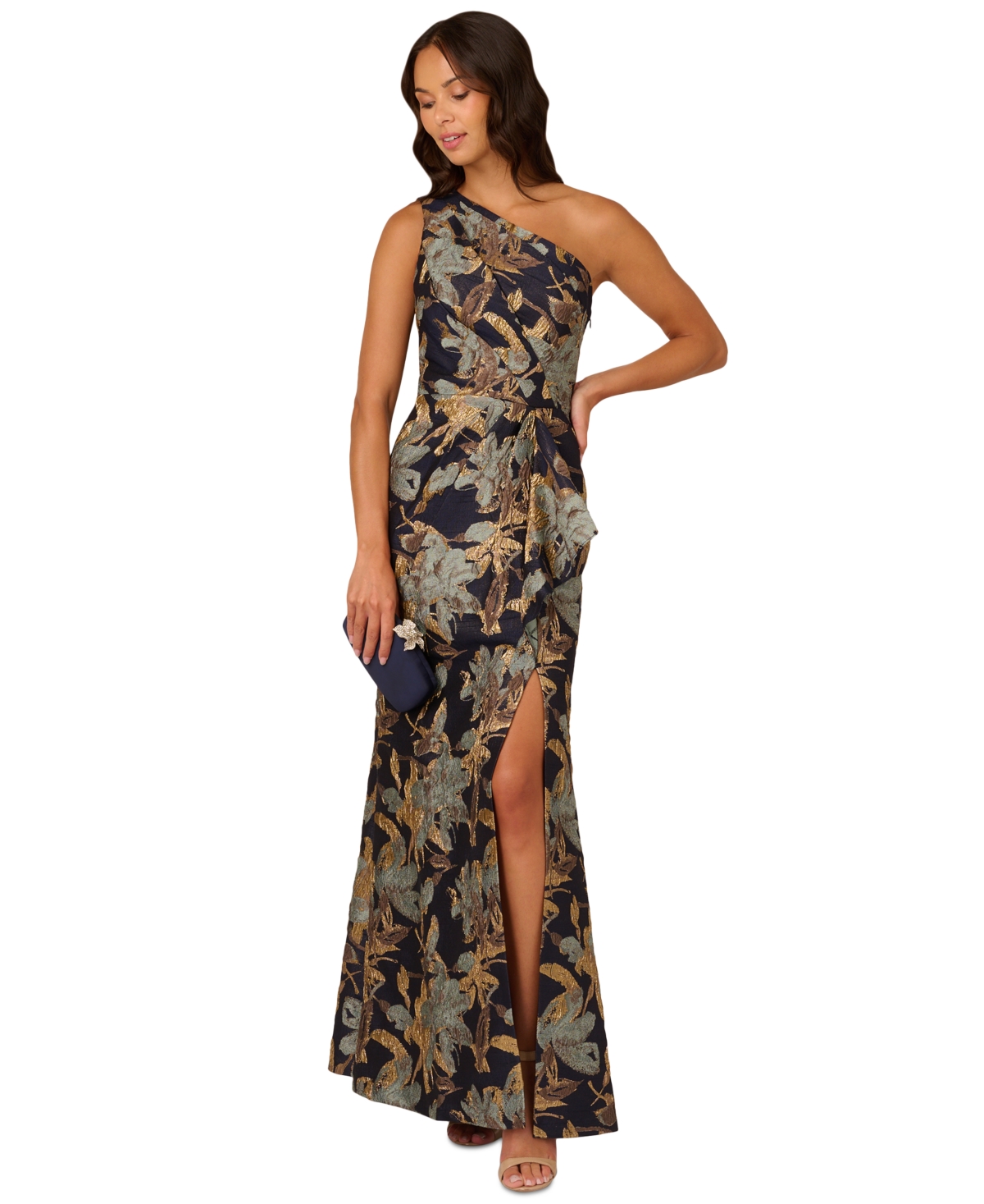 Click here for Adrianna Papell Womens Jacquard One-Shoulder Gown... prices