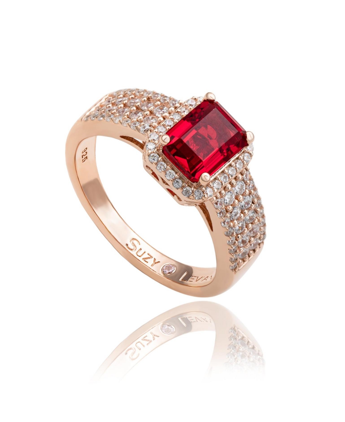Click here for Suzy Levian Rose Sterling Silver Emerald-Cut Red a... prices