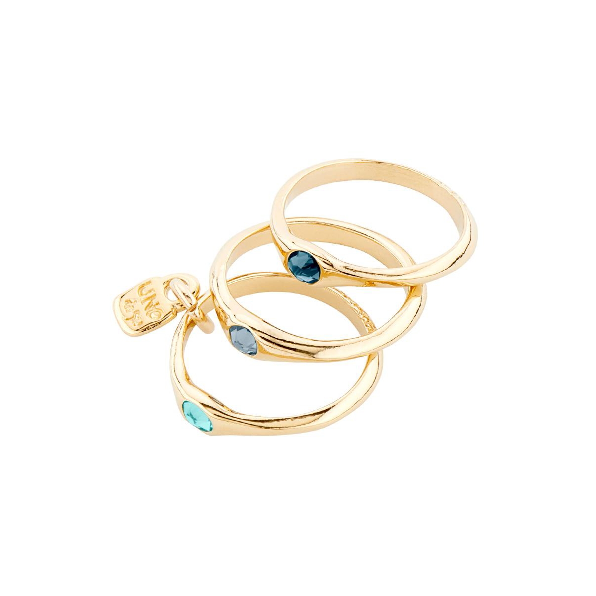 Click here for UNOde50 18k Gold Faceted Triple Metal Ring - Blue prices