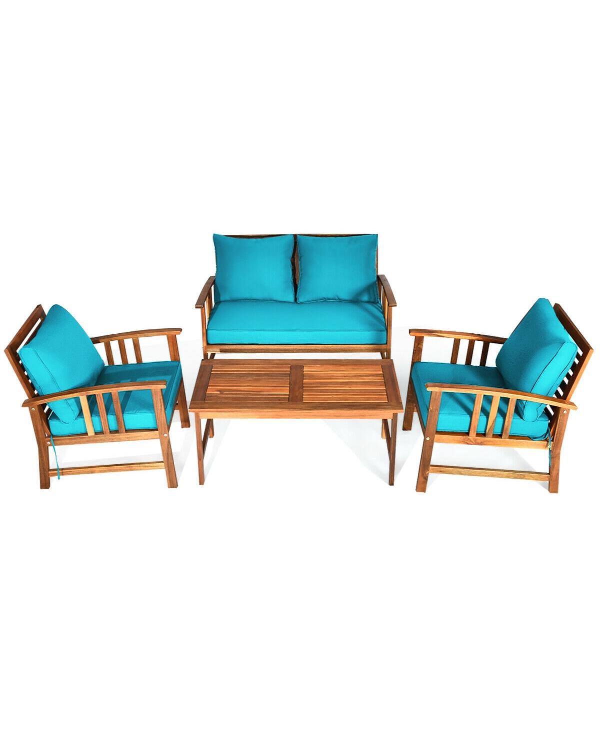 Click here for Sugift 4 Pieces Wooden Patio Sofa Chair Set with C... prices