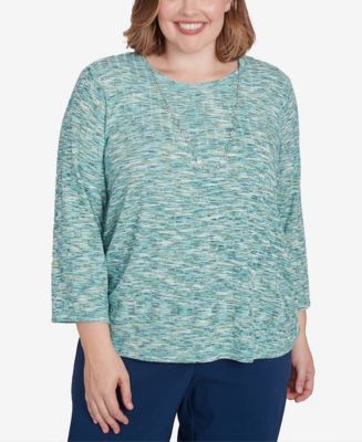 Alfred Dunner Plus Size Lake Victoria Space Dye Teal Top with Necklace ...