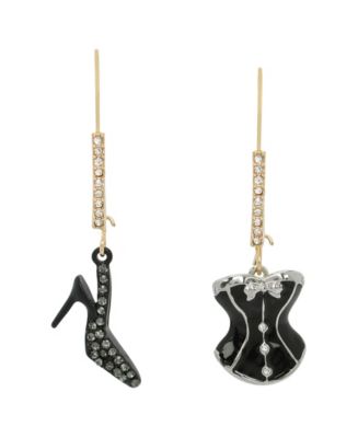 Betsey Johnson Faux Stone Midnight Magic Corset Mismatch Dangle Earrings - Macy's