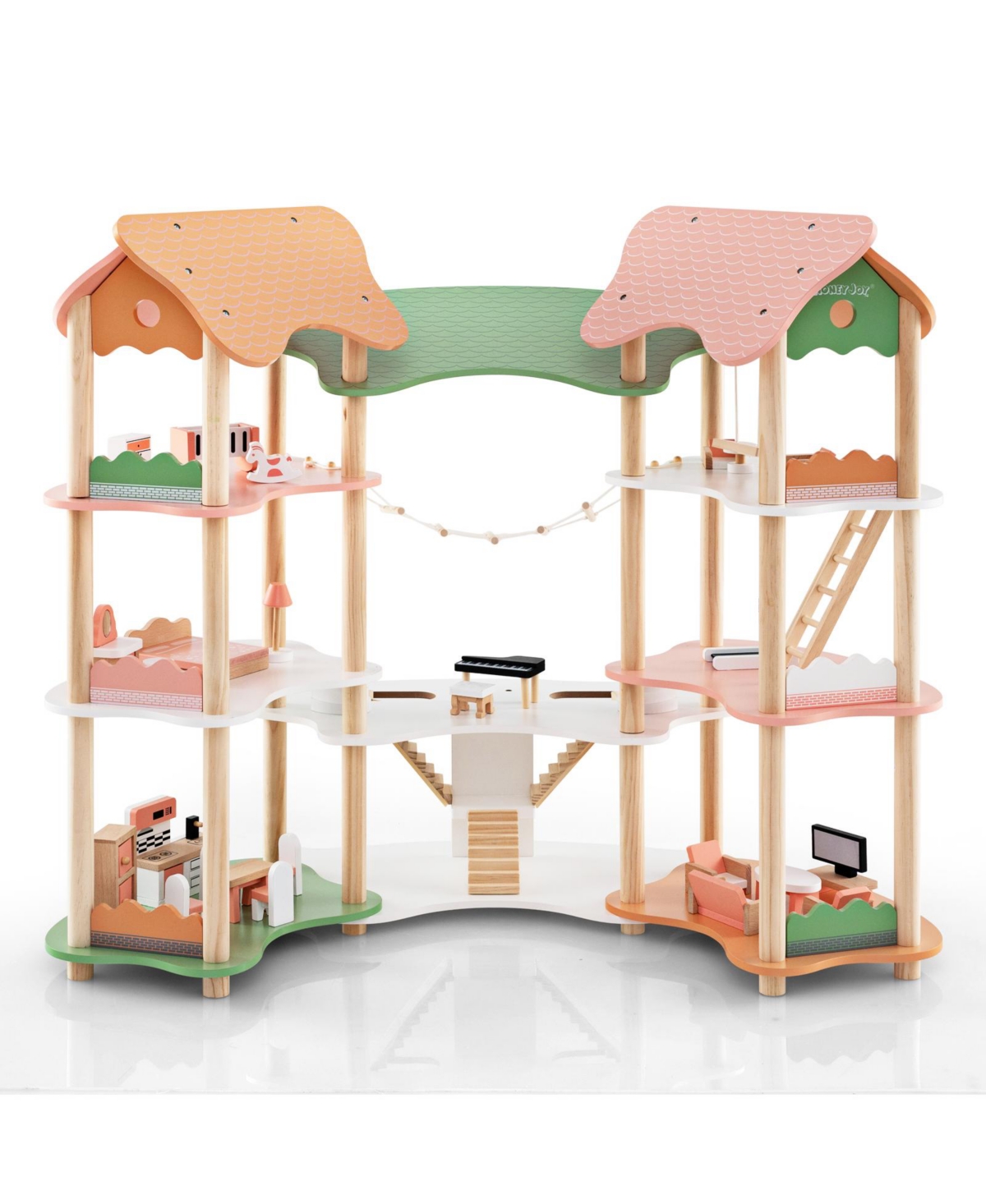 Click here for Hongge 3-Tier Wooden Dollhouse for Kids Aged 3-8 w... prices