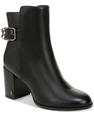 Sam and Libby Women's Jett Buckle Stacked Block Heel Dress Booties - Macy's