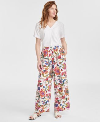 JM Collection Women's Linen-Blend Printed Pants, Exclusively at Macy's ...
