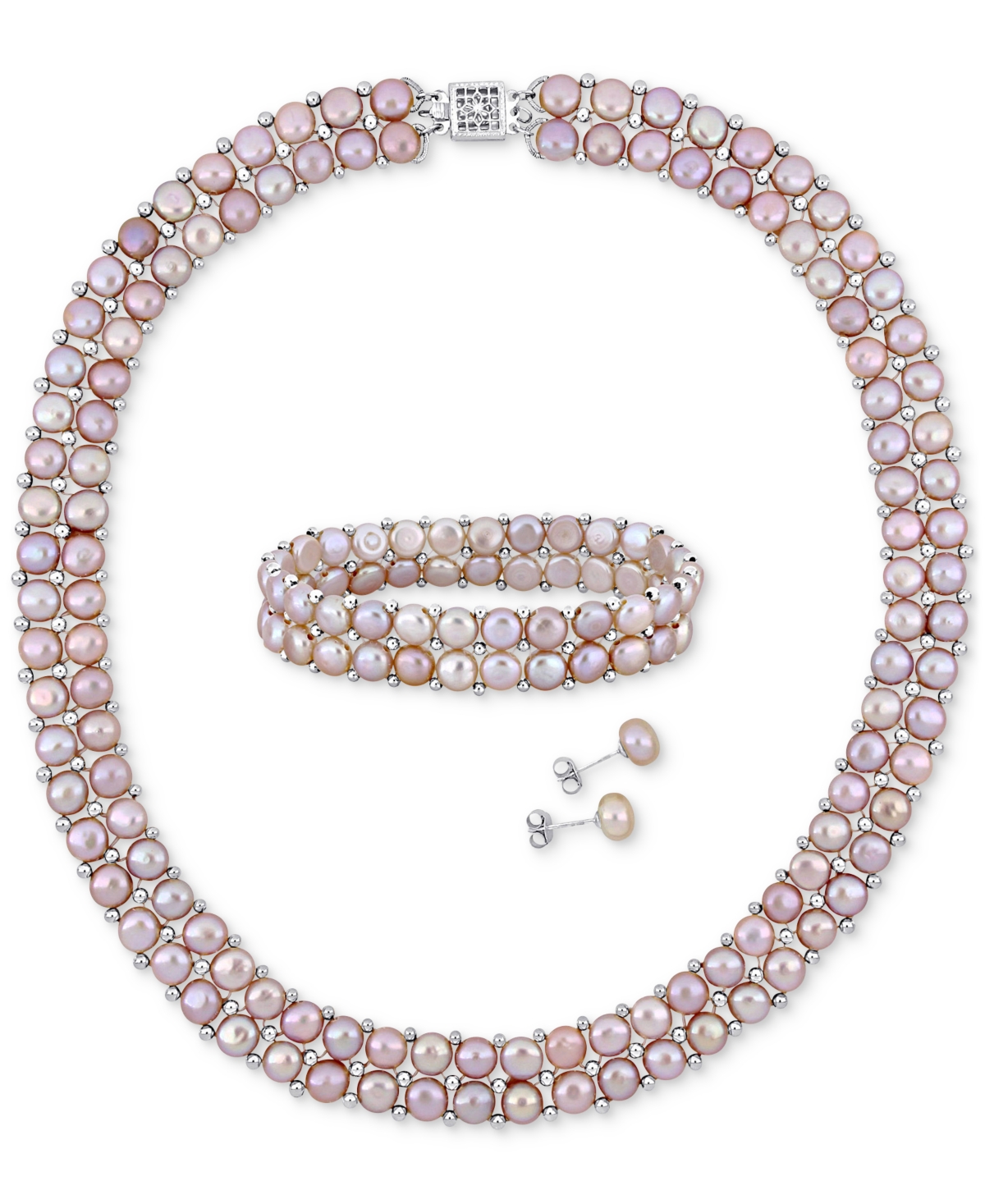 Click here for 3-Pc. Set Pink Cultured Freshwater Pearl (6-8mm) B... prices
