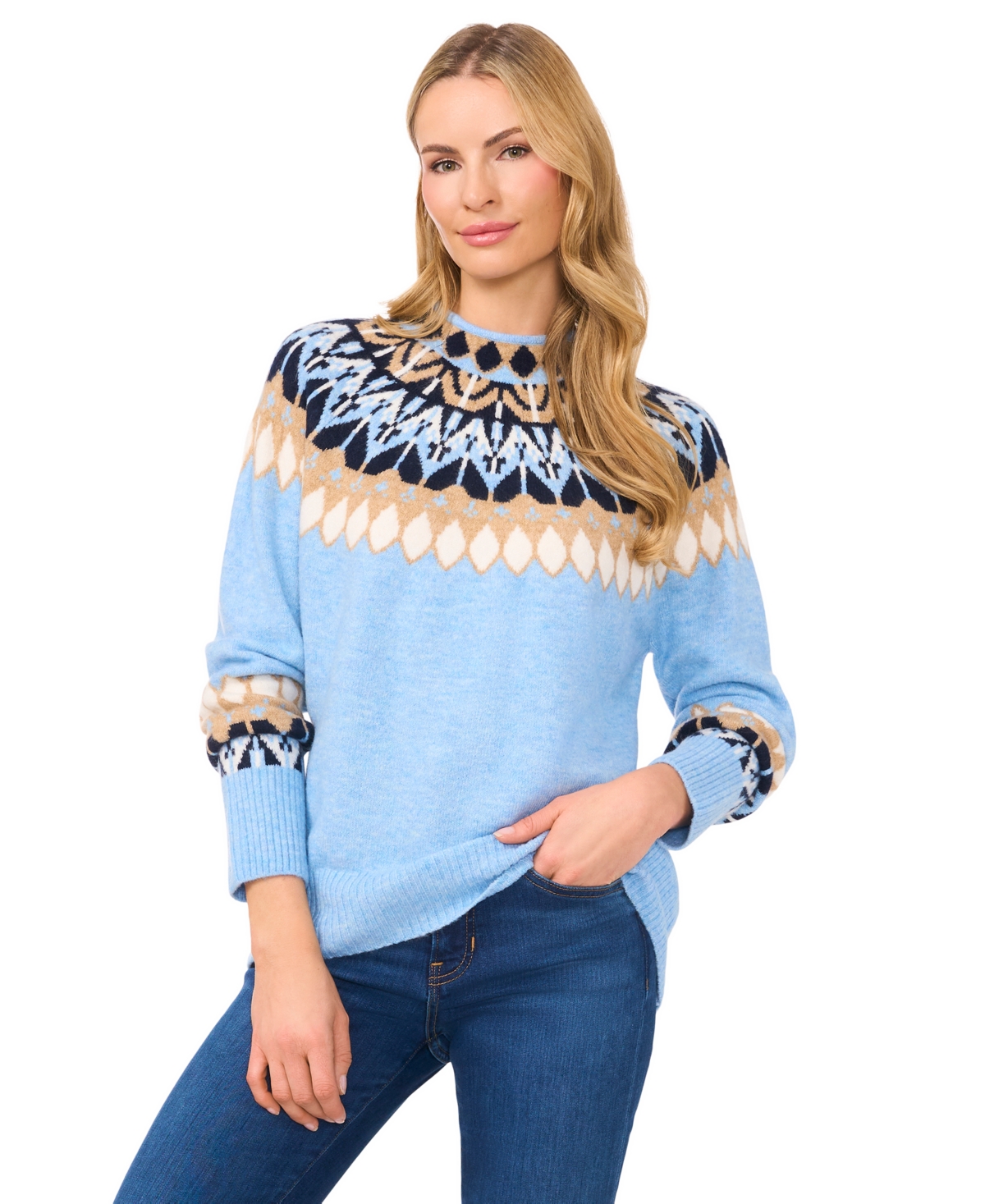 Click here for CeCe Womens Fair Isle Long Sleeve Mock Neck Sweate... prices