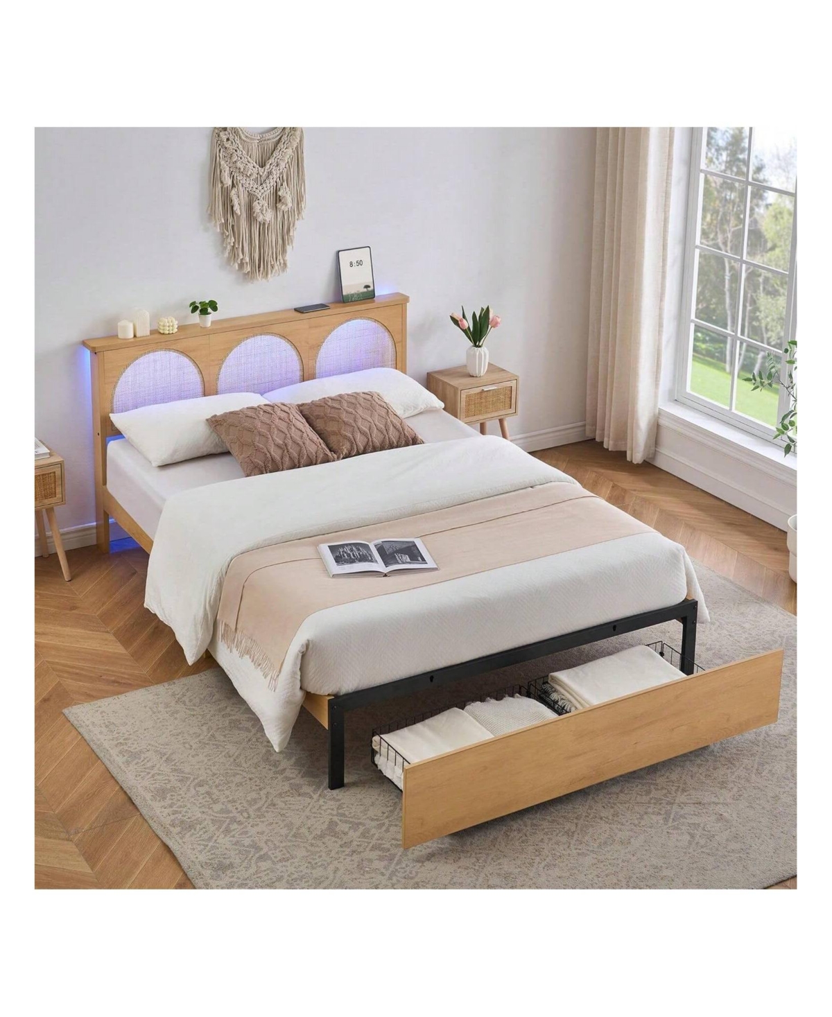 Click here for gaomon Queen Size Bed Frame With Natural Rattan He... prices