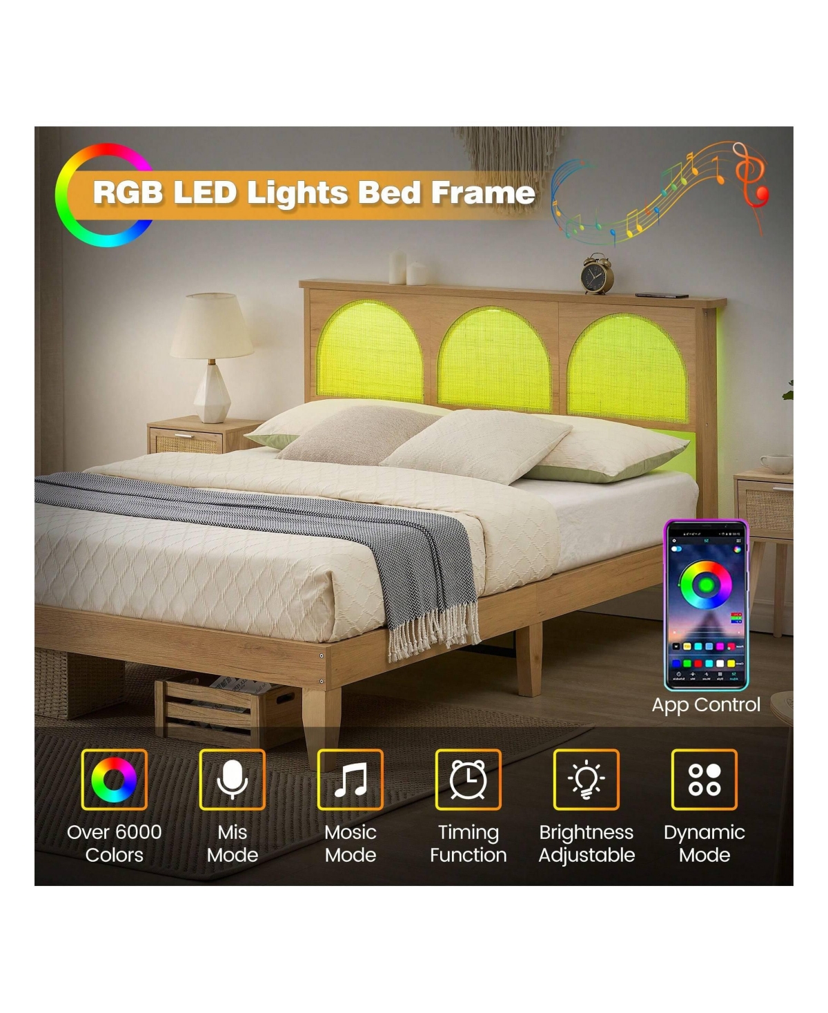 Click here for gaomon Full/Queen Bed Frame With Rattan Headboard... prices