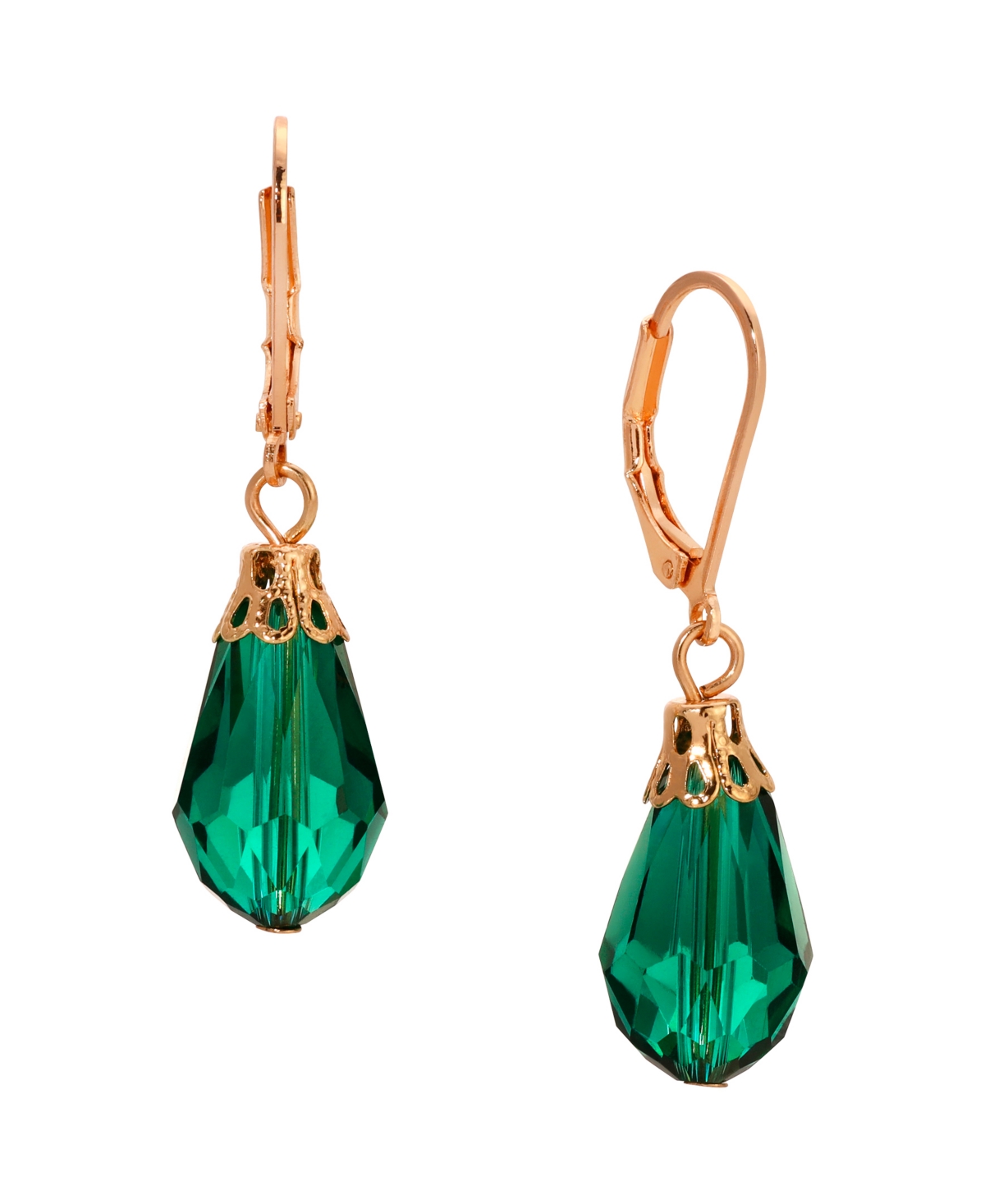 Click here for 2028 Gold-Tone Crystal Faceted Drop Earrings - Gre... prices