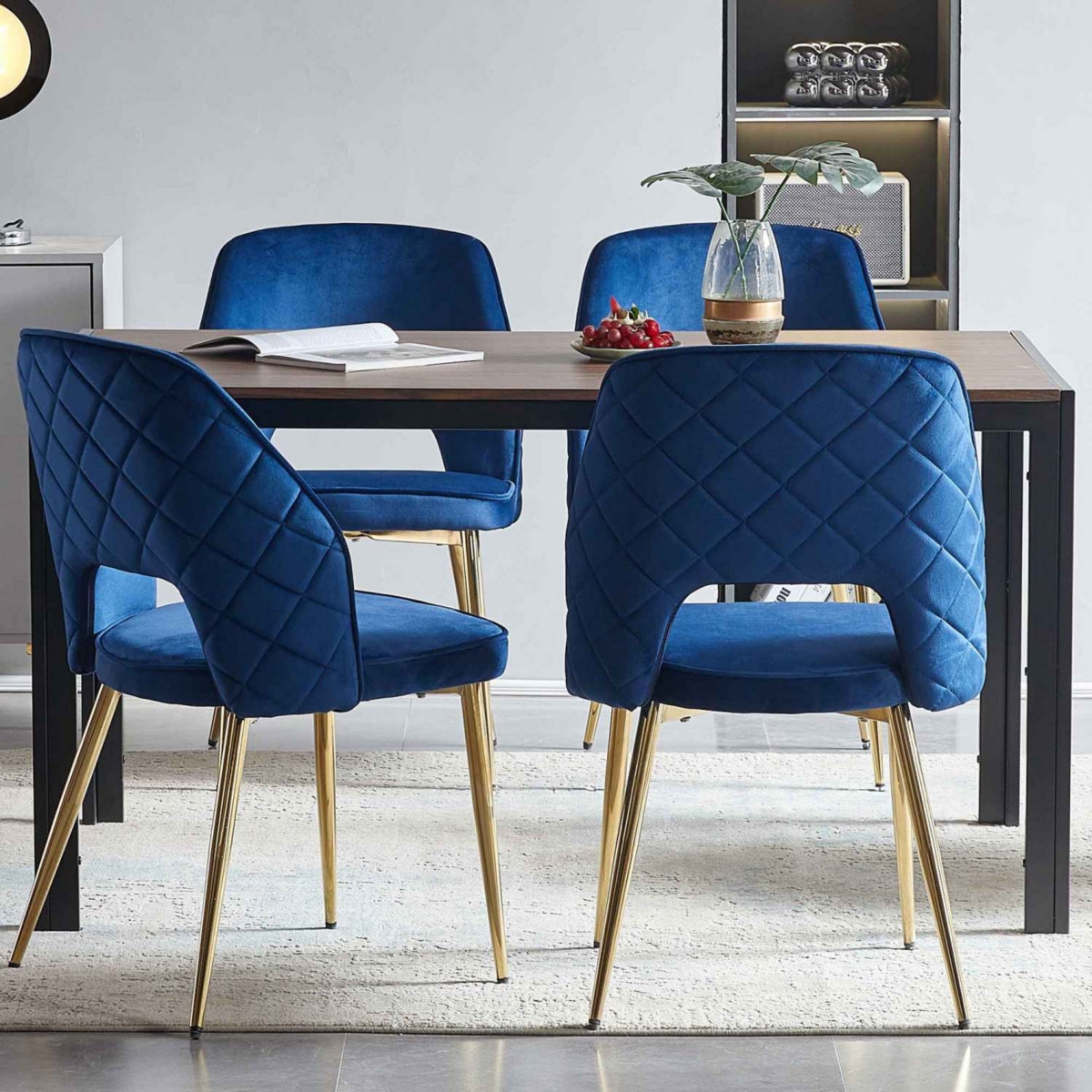 Click here for Streamdale Furniture Blue Velvet Dining Chairs wit... prices