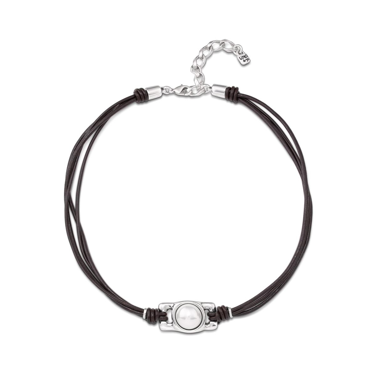 Click here for UNOde50 Leather Strip and White Bead Necklace - Si... prices