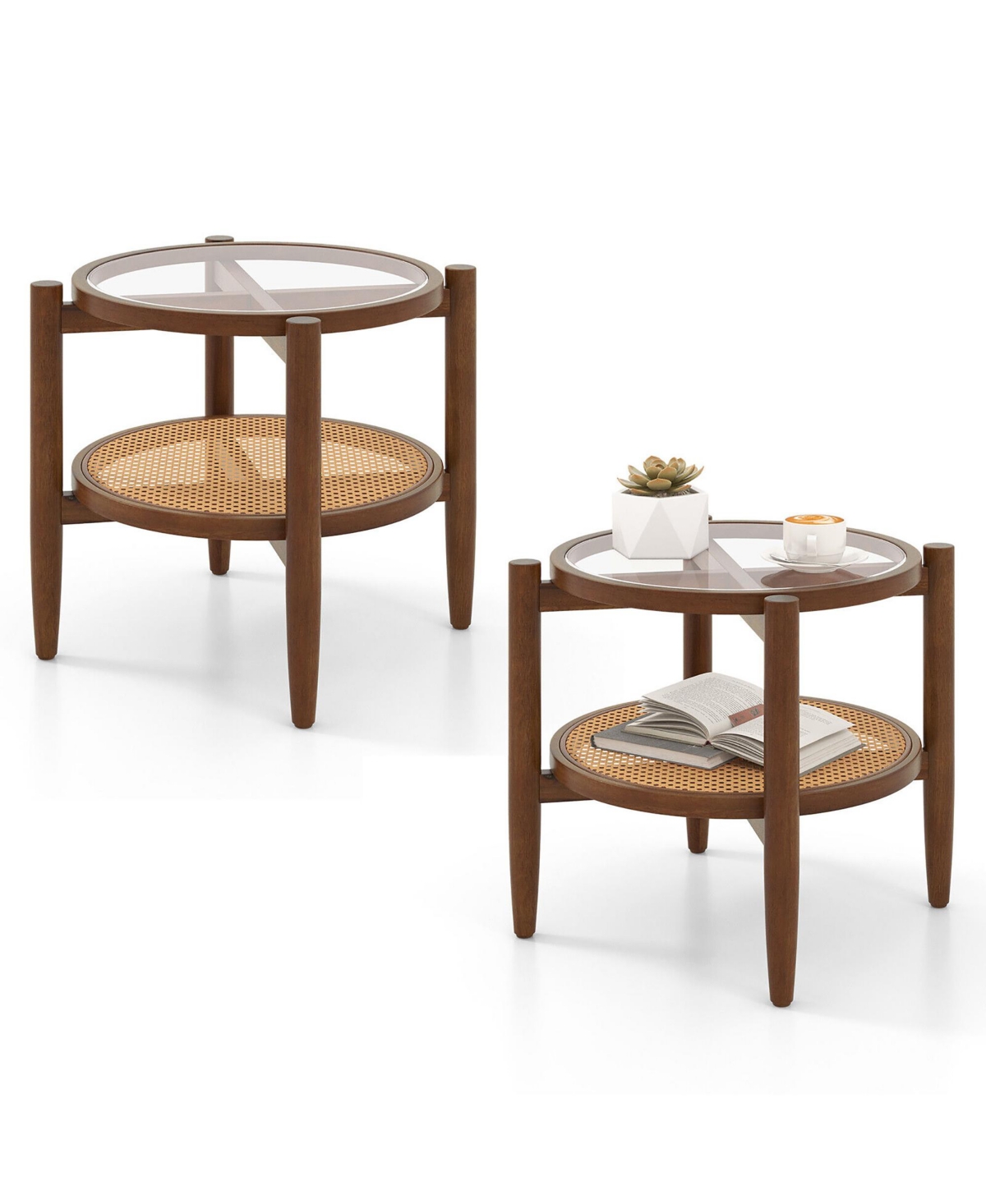 Click here for Gymax 2 Pcs 2-Tier Round Side End Table Pe Rattan... prices