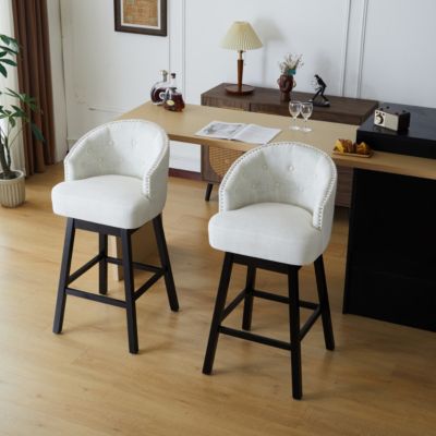 The Pop Home Set of 2 33.25 Upholstered Swivel Counter Height Bar Stools with Back Kitchen Island Stools The Pop Home Beige