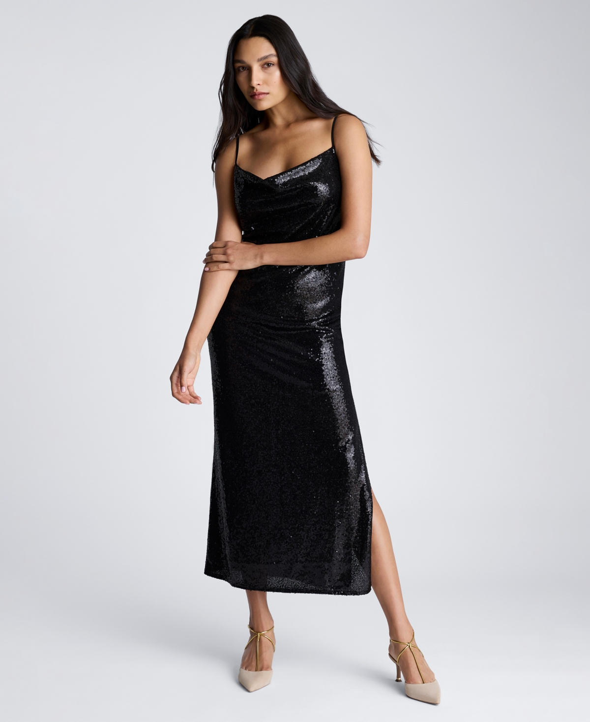 Click here for Kenneth Cole Womens Cowl Neck Sequin Maxi Dress -... prices