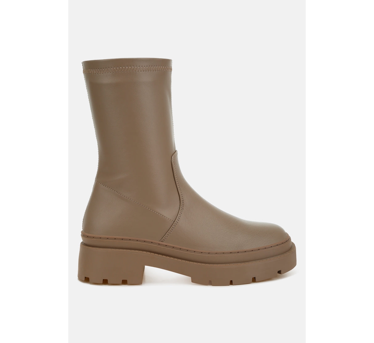 Click here for Carmit Chunky Faux Leather Calf Boots - Beige/khak... prices