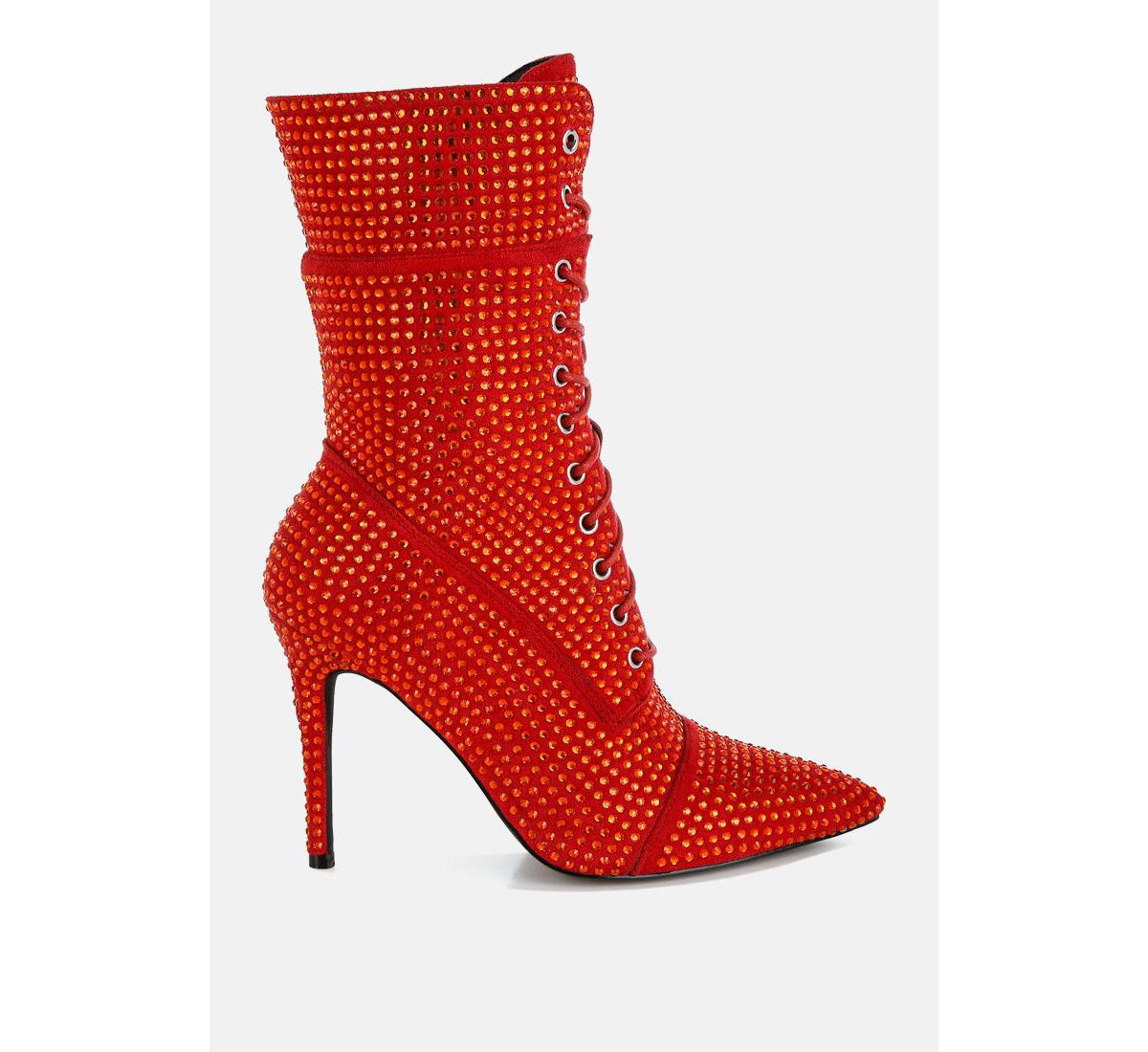 Click here for Bitetto Rhinestones Embellished Calf Boots - Red prices