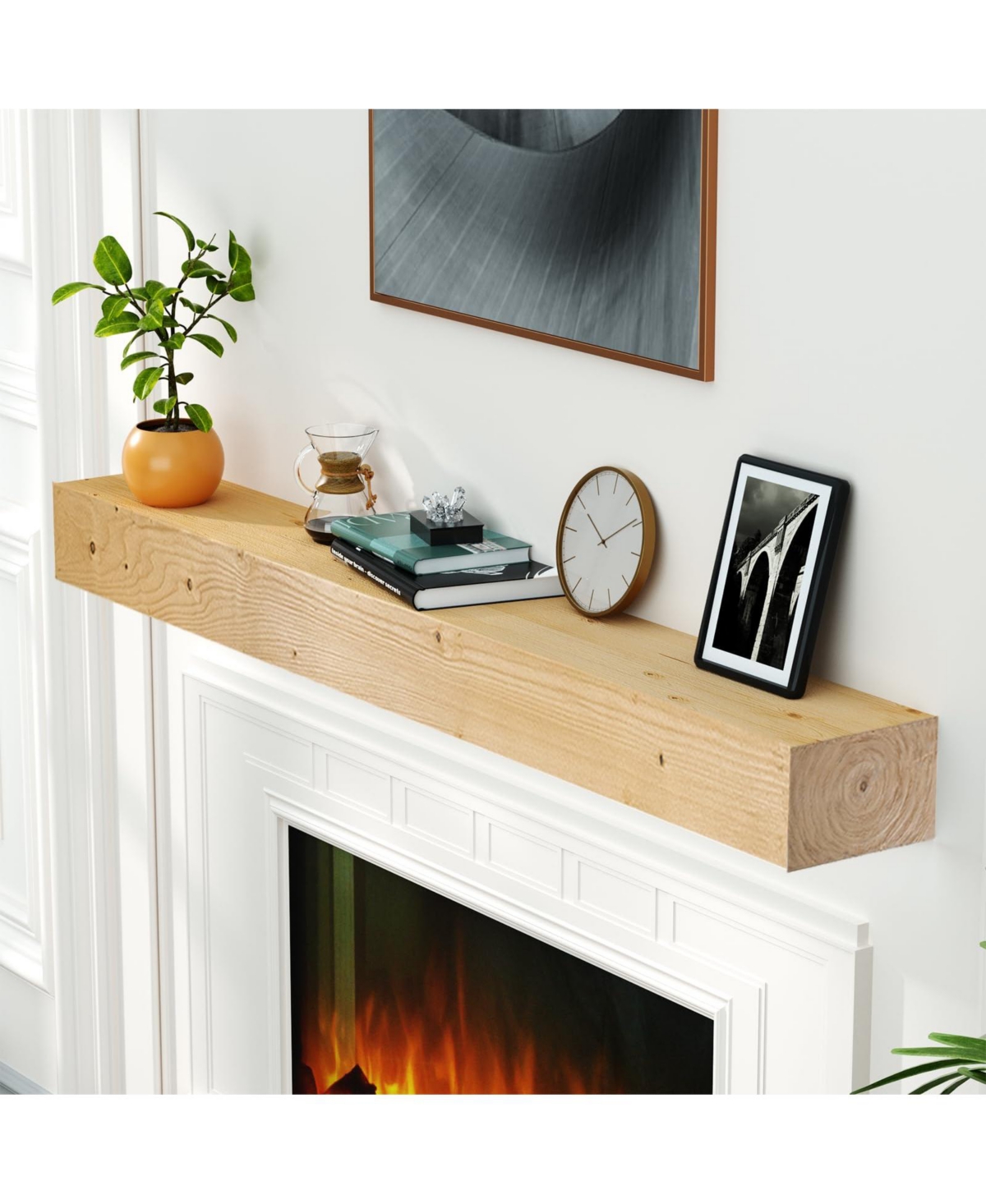 Click here for Lovmor Solid Pine Wood Cap-Shelf Mantel in Natural... prices