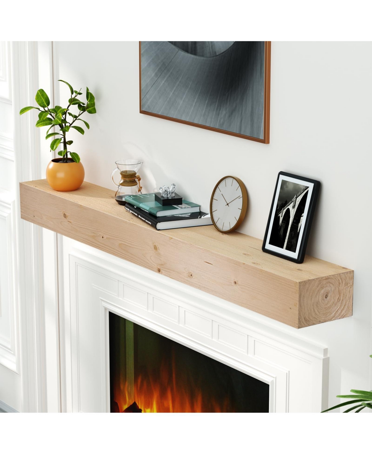Click here for Lovmor Solid Pine Wood Cap-Shelf Mantel in Natural... prices