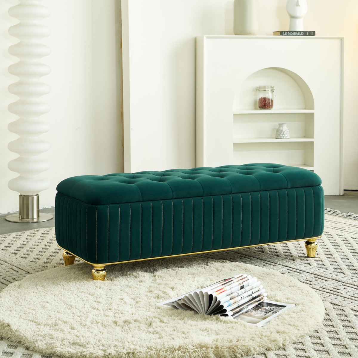 Click here for Streamdale 47 Velvet Storage Ottoman  Gold Accents... prices