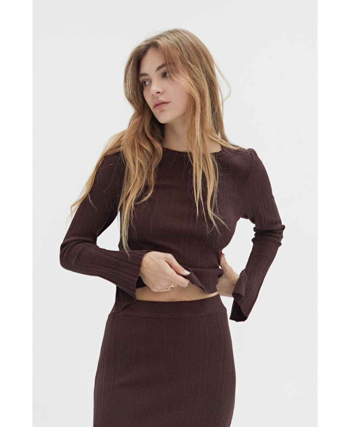 Click here for Crescent Womens Drea Long Sleeve Ribbed Top - Dark... prices