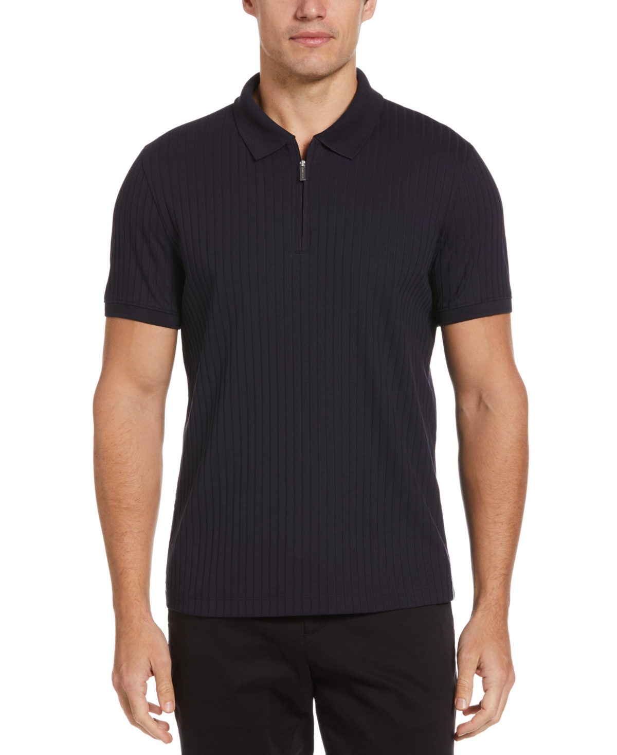 Click here for Perry Ellis Mens Slim-Fit Ribbed-Knit 1/4-Zip Polo... prices