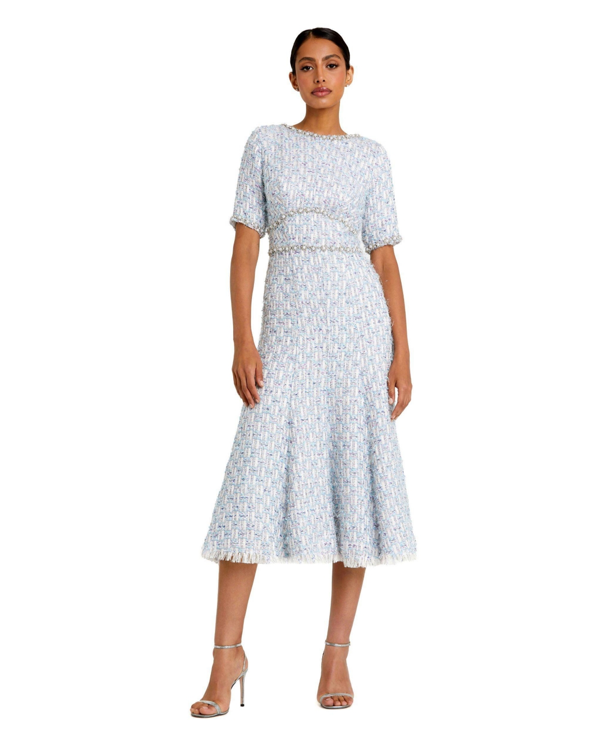 Click here for Mac Duggal Womens Short Sleeve Beaded Trim Boucle... prices