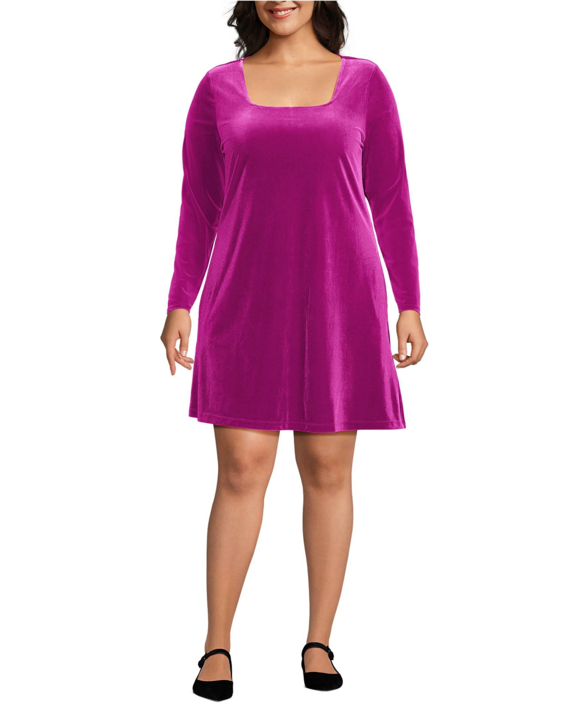 Click here for Lands End Plus Size Knit Velvet Square Neck Dress... prices
