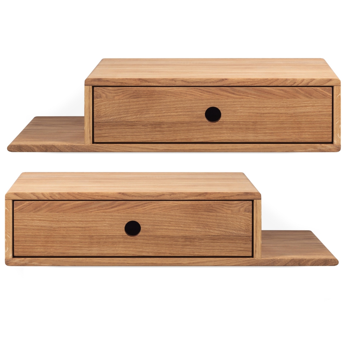 Click here for Woodek 2 Sleek Oak Nightstands: Open Shelf  Drawer... prices