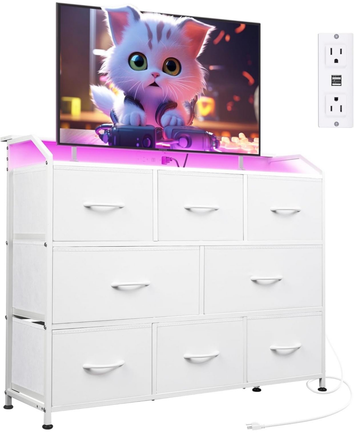 Click here for Wlive Fabric Dresser with 8 Drawers Led Light Powe... prices